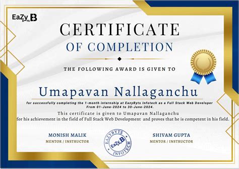 Uma Pavan On Linkedin Internship Fullstackdevelopment Webdevelopment Eazybytys Learning