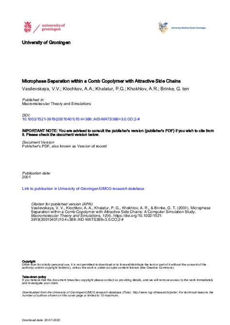Pdf Microphase Separation In Comb Copolymers