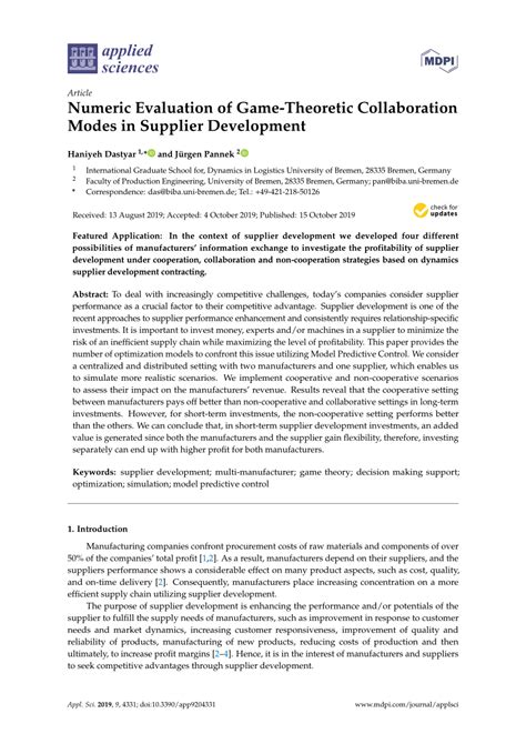 Pdf Numeric Evaluation Of Game Theoretic Collaboration Modes In