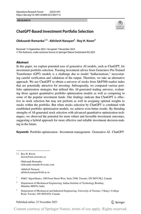 Chatgpt Based Investment Portfolio Selection Request Pdf