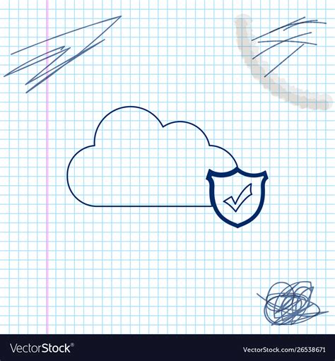 Cloud And Shield With Check Mark Line Sketch Icon Vector Image