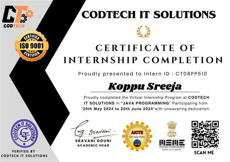 sreeja koppu on linkedin internshipcompletion javaprogramming