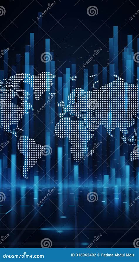 Futuristic Map With Fluctuating Bars Global Data Driven Atmosphere In Dark Background Stock