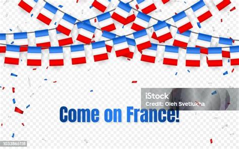 투명 한 배경 색종이와 프랑스 갈 랜드 깃발 걸어 프랑스 축 하 서식 파일 배너 벡터 일러스트 레이 션에 대 한 멧 새 공휴일에 대한 스톡 벡터 아트 및 기타 이미지