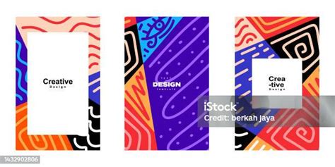 민족 스타일의 추상적 인 트렌디 한 포스터 템플릿 디자인 세트 복고풍 현대 일러스트 개요 획 패턴 배경 모음 0명에 대한 스톡