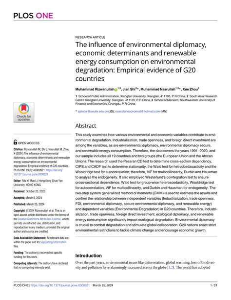 Pdf The Influence Of Environmental Diplomacy Economic Determinants And Renewable Energy