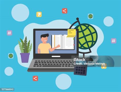 교육 웹 세미나 인터넷 수업 전문 개인 교사 서비스 집에서 의한 E러닝 온라인 교육 개인 지도 교사에 대한 스톡 벡터 아트 및