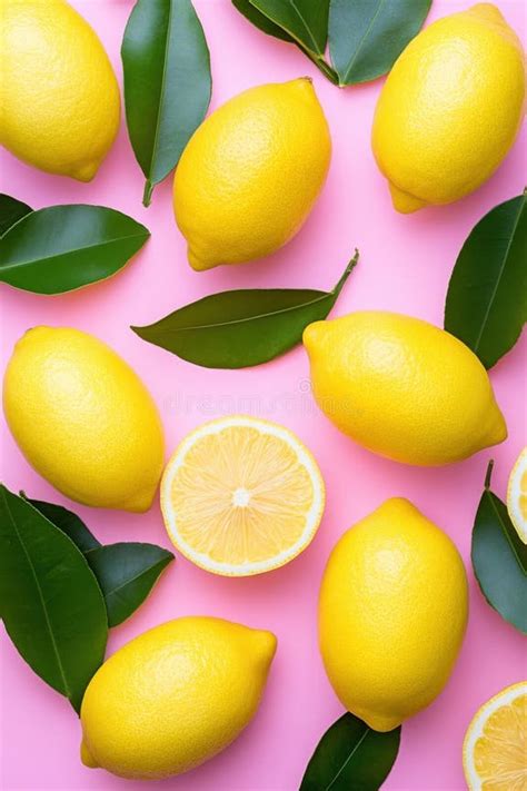 Fresh Lemons And Green Leaves Create A Bright Citrus Arrangement On A