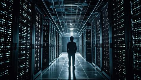 Premium AI Image Mid Adult Businessman Walking In Futuristic Network Server Room Generated By
