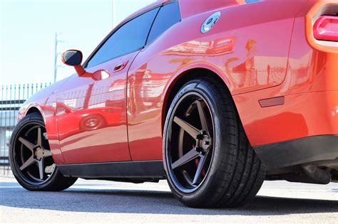 Dodge Challenger Srt Red With Ferrada Fr3 Aftermarket Wheels Wheel Front