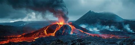 Majestic Volcano Erupting With Fiery Force Premium Ai Generated Image