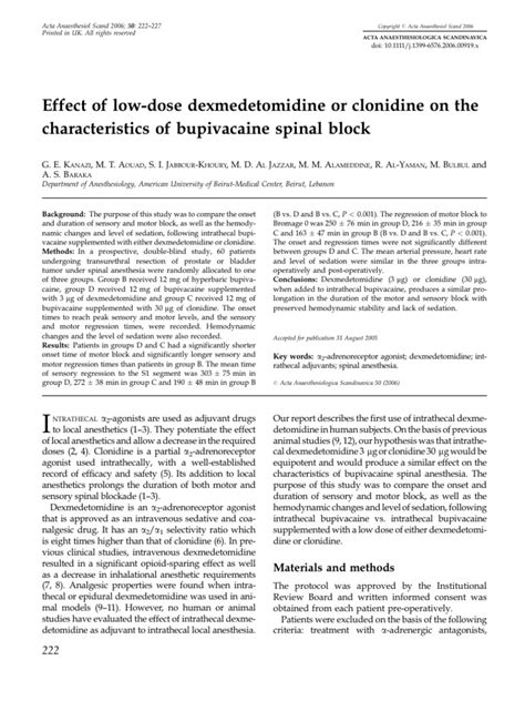 Dexmedetomidine Vs Clonidine In Bupivacaine Spinal Block Pdf