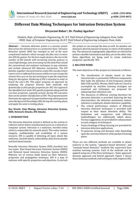 Irjet Different Data Mining Techniques For Intrusion Detection System Pdf