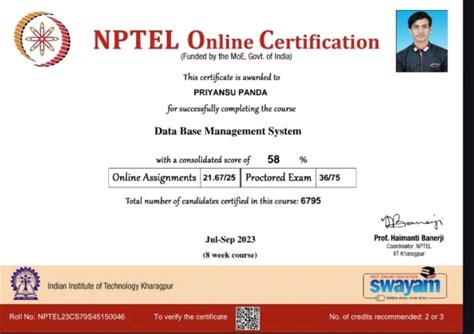 Nptel Dbms Certificate Learning Iitkharagpur Priyansu Panda