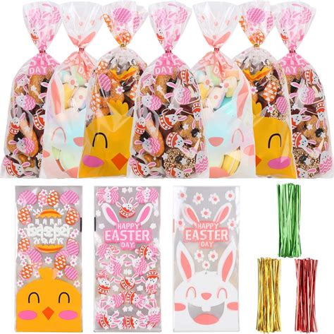 Derayee Cellophantüten 120 Pieces Ostern Cellophantüten Süßigkeiten Tüten Mit 150 Stücke Twist