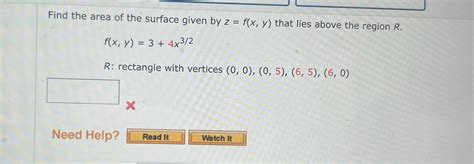 Solved Find The Area Of The Surface Given By Z F X Y ﻿that