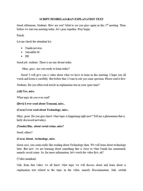 Transcript Pembelajaran Explanation Text Pdf Discrimination