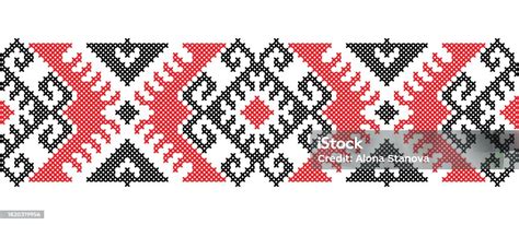 섬유 직물 천에 대 한 우크라이나어 자수 패턴 벡터 Seamless 패턴 Print 우크라이나 민속 자수 민족 장식품 픽셀 아트 Vyshyvanka 십자수 0명에 대한 스톡
