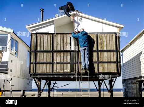 ijmuiden on the beach the installation of the beach houses has