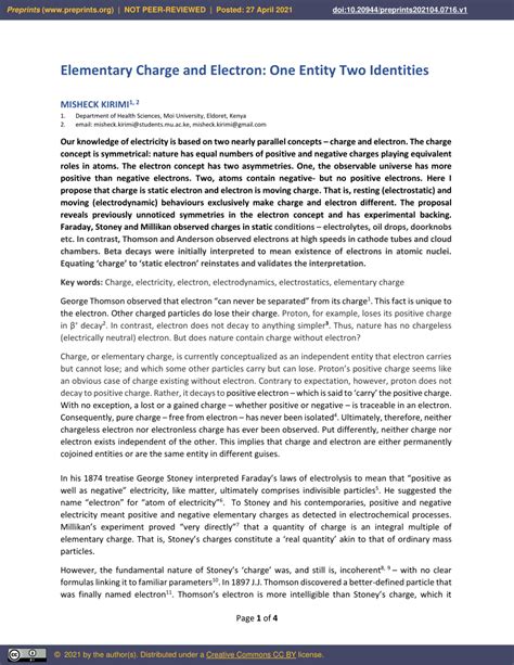 Pdf Elementary Charge And Electron One Entity Two Identities