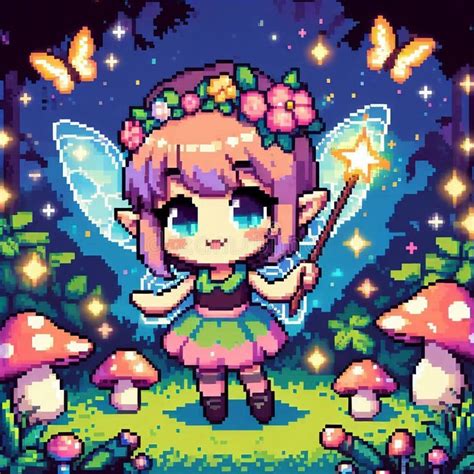 Portrait Of A Fairy Holding A Star Wand Pixel Art Stock Illustration