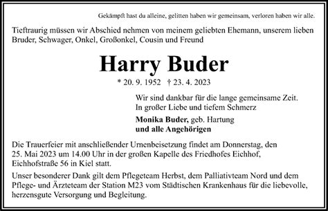 Traueranzeigen Von Harry Buder Trauer Anzeigen De