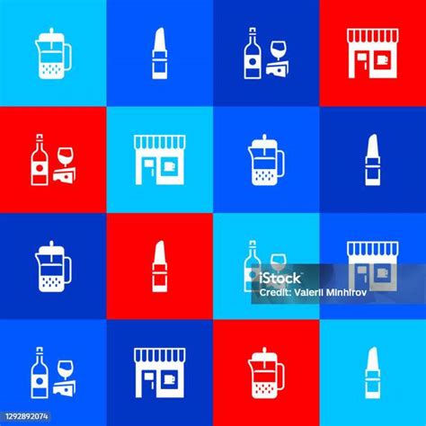 세트 프렌치 프레스 립스틱 치즈와 커피 숍 아이콘 와인 병 벡터 0명에 대한 스톡 벡터 아트 및 기타 이미지 0명 건축 단일 객체 Istock