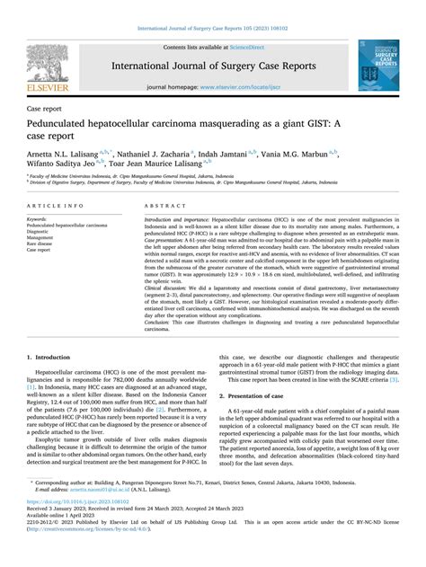 Pdf Pedunculated Hepatocellular Carcinoma Masquerading As A Giant Gist A Case Report