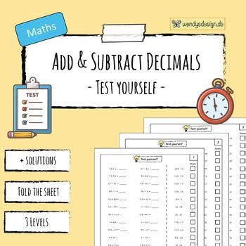 Add Subtract Decimals Test Yourself Foldable Levels By WendysDesign