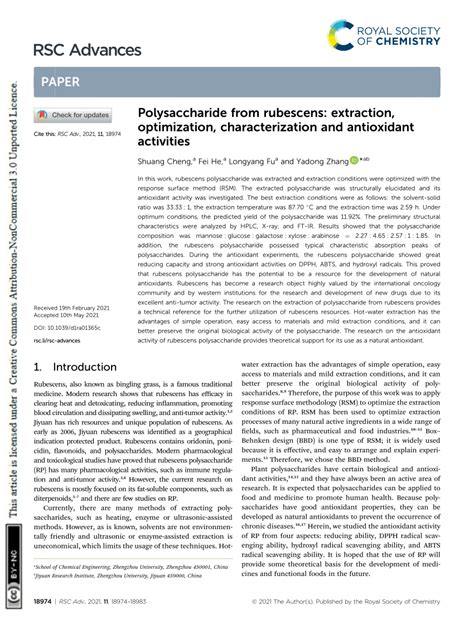Pdf Polysaccharide From Rubescens Extraction Optimization Characterization And Antioxidant