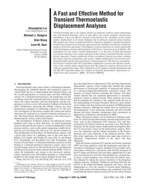 Pdf A Fast And Effective Method For Transient Thermoelastic Displacement Analyses