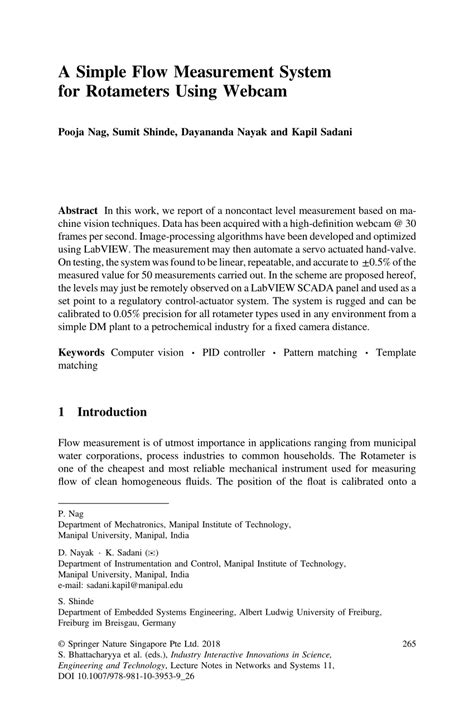pdf a simple flow measurement system for rotameters using webcam