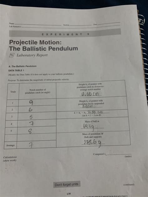 Solved Experiment Projectile Motion The Ballistic Pendulum
