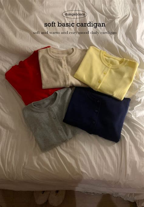 둥실코코 💛색감핏예쁨💛소프트 베이직 가디건 핏예쁜 파스텔 라운드넥 단추 니트 기본 봄 가을 겨울 레이어드 숏 미니 짧은 루즈핏 노란색 빨간색 베이지 네이비