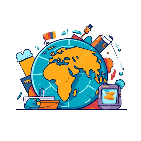 Globalization Clipart Flat Doodle Of Items Around A World Cartoon
