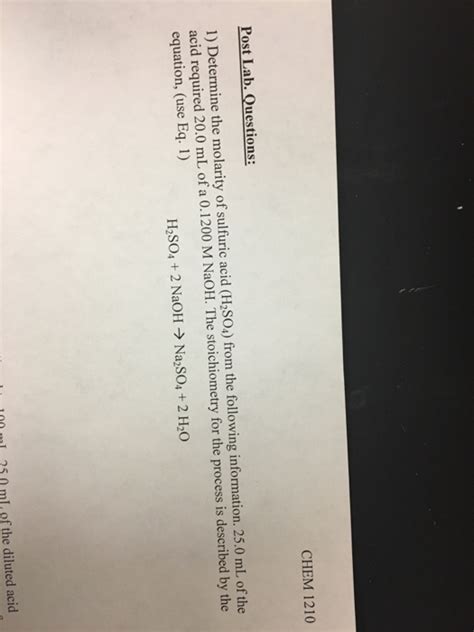 Solved Chem 1210 Post Lab Questions 1 Determine The