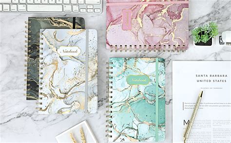 Eoout 4pcs A5 Spiral Notebooks Hardcover Spiral Journals For Women 4 Marble Cover