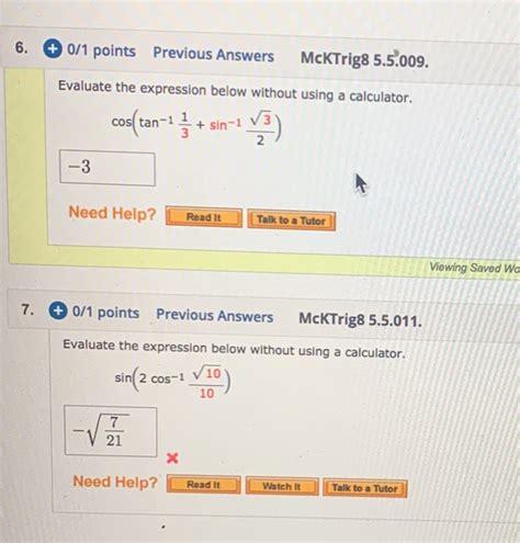 Solved 6 0 1 Points Previous Answers Mcktrig8 5 5 009