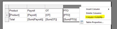 how do you show or hide based on expression in ssrs on a matrix column