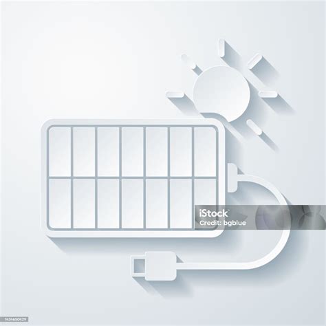 태양열 충전기 빈 배경에 종이 잘라내기 효과가 있는 아이콘 3차원 형태에 대한 스톡 벡터 아트 및 기타 이미지 3차원 형태 Usb 케이블 개념 Istock