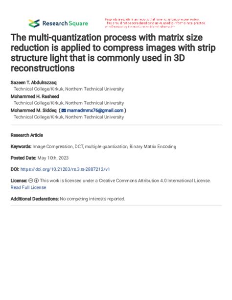 Pdf The Multi Quantization Process With Matrix Size Reduction Is Applied To Compress Images