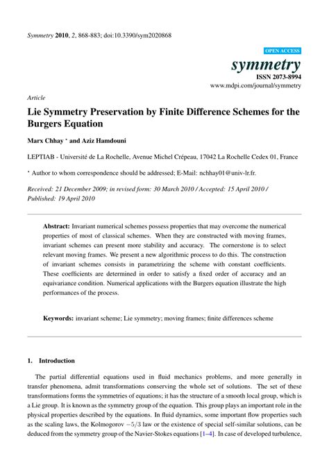 Pdf Lie Symmetry Preservation By Finite Difference Schemes For The