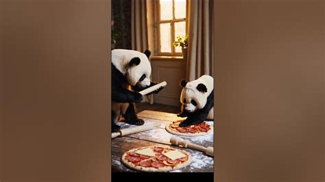 Pandas Making Pizza 🍕🐼 Shorts Panda Pizza Funny Cute Viral