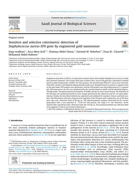 Pdf Sensitive And Selective Colorimetric Detection Of Staphylococcus Aureus Spa Gene By