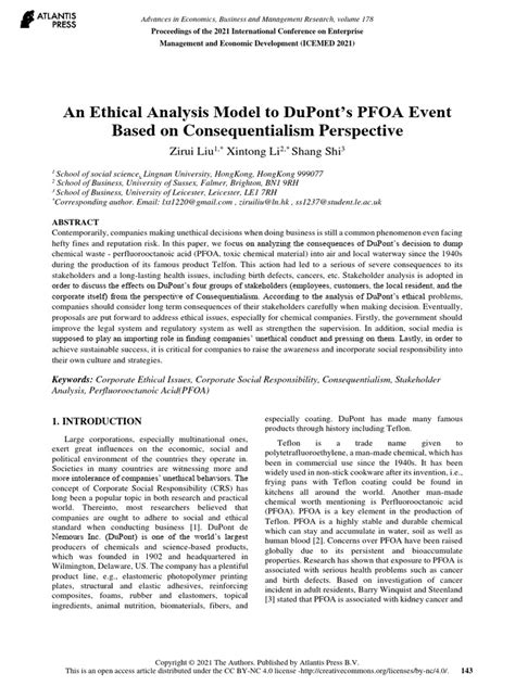 an ethical analysis model to duponts pfoa event b pdf du pont