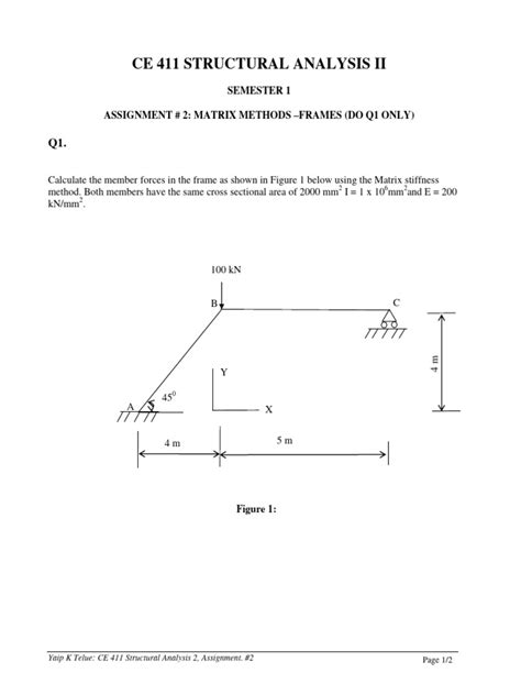 Ce 411 Structural Analysis Matrix Stiffness Method Frames Pdf Structural Analysis