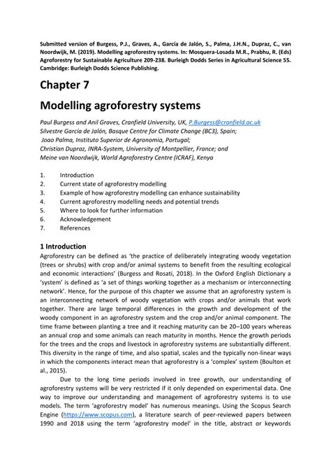 Pdf Modelling Agroforestry Systems