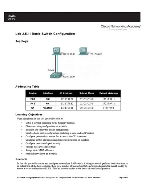 2 1 basic switch lab pdf network switch router computing