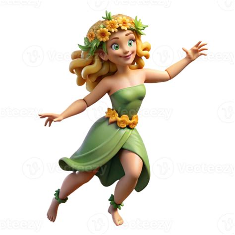 Dramatic Traditional A Beautiful Wood Nymph With Flower Garlands In Her