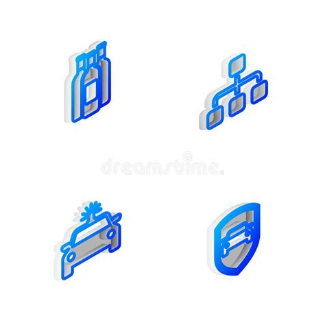Set Isometric Line Hierarchy Organogram Chart Bottles Of Wine Police Car And Flasher And Car